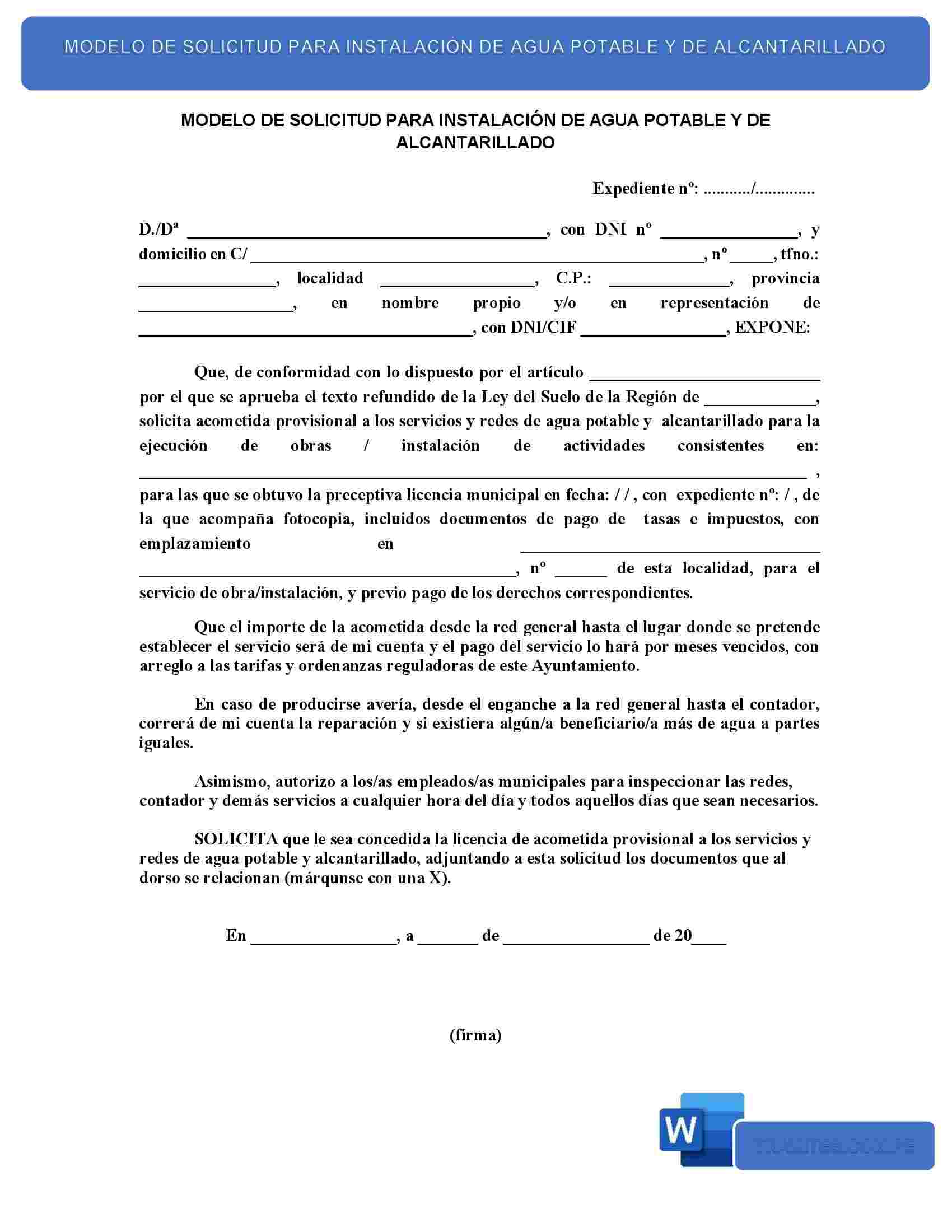 Modelo de Solicitud para Instalación de Agua y Desague Sedapal