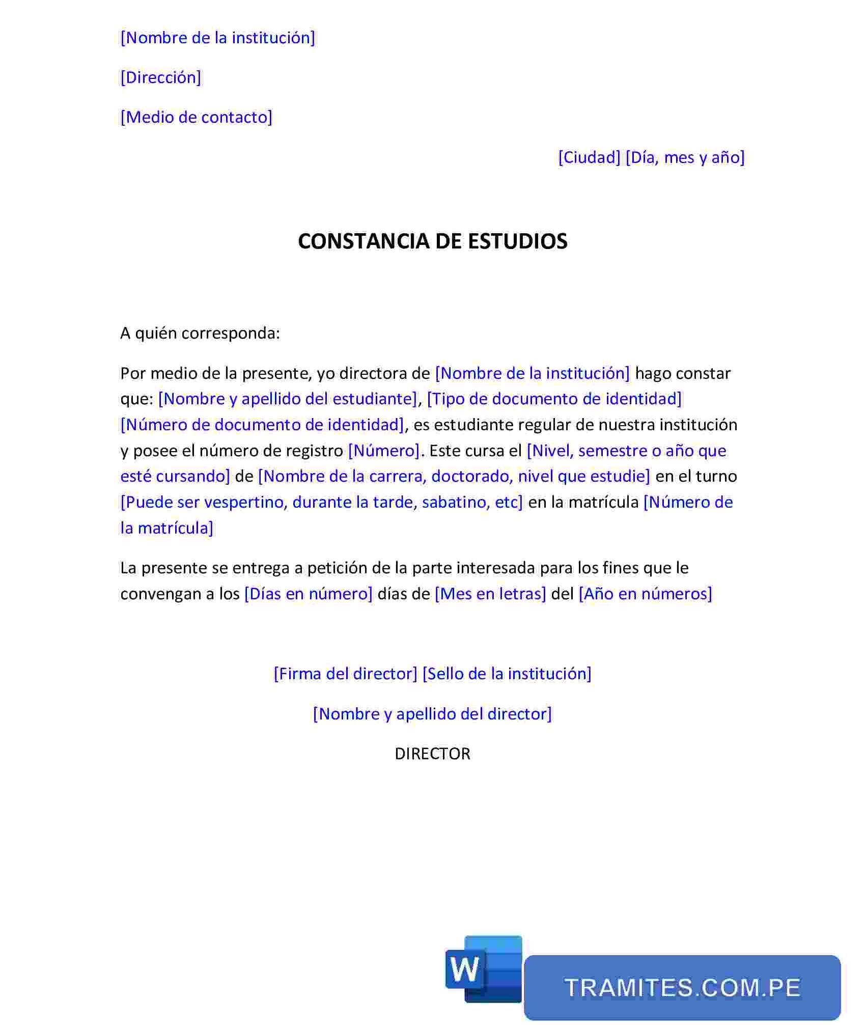 Modelo de Constancia de Estudios Universitarios - WORD