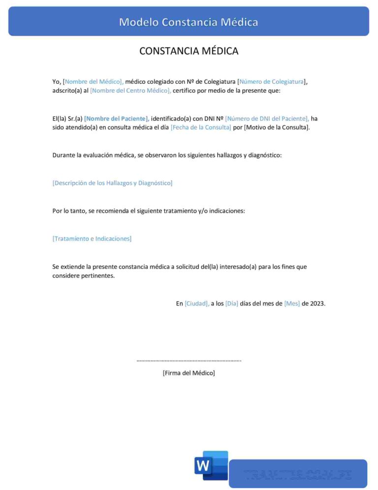 Modelo de Constancia Médica - Descargar- WORD y PDF