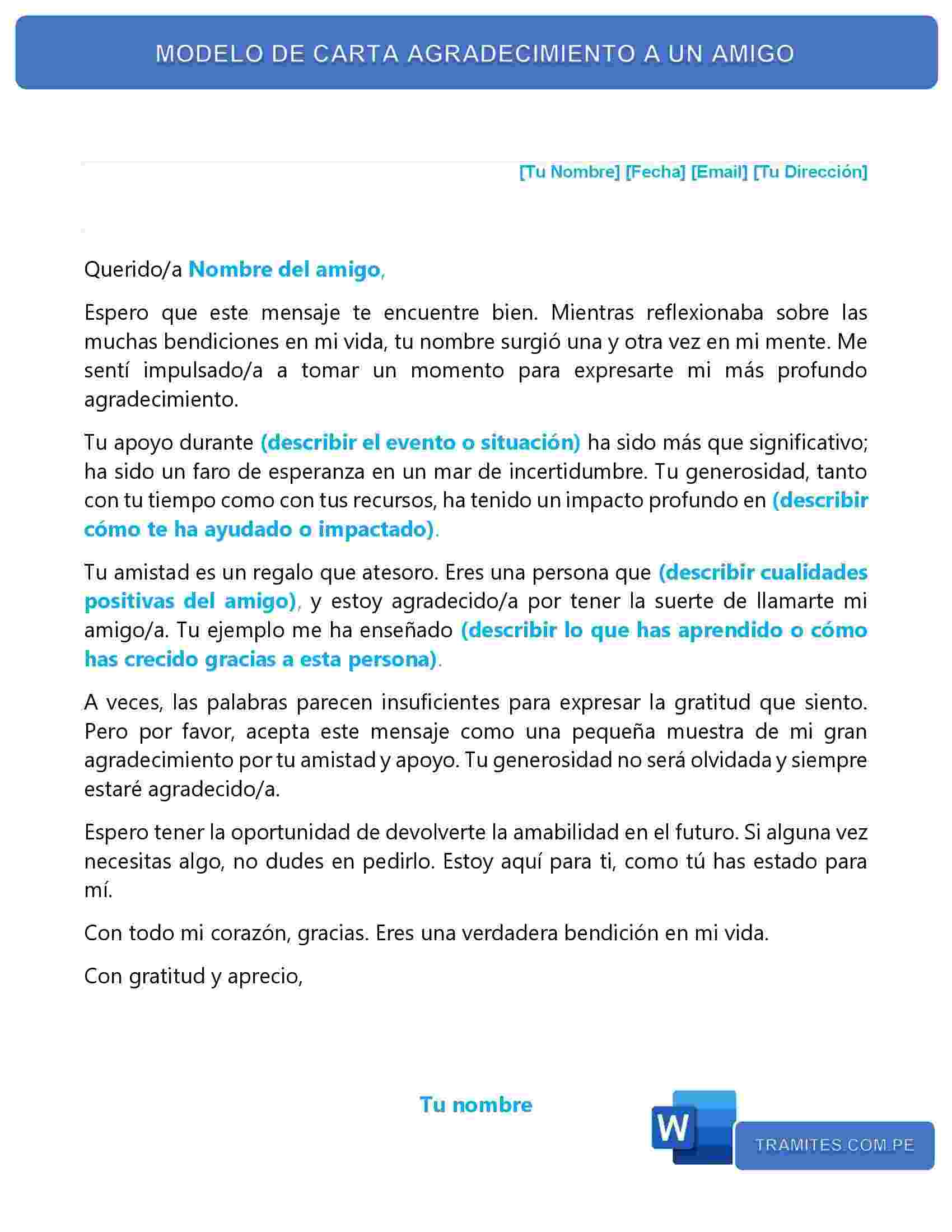 Carta De Gracias A Un Amigo