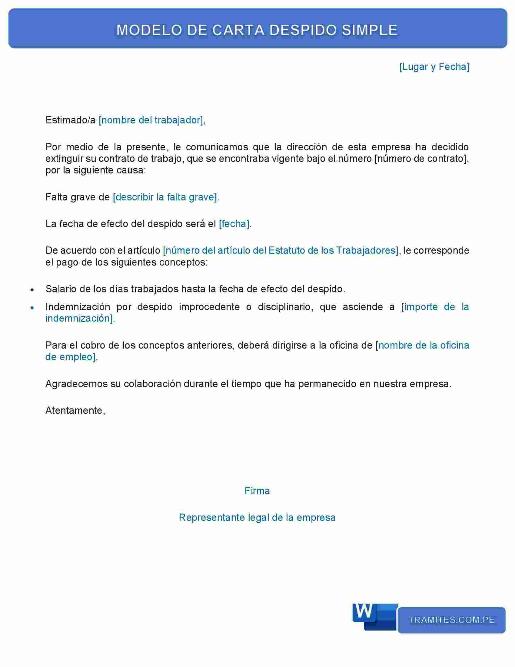 modelo de carta de despido simple word- 【Descargar】