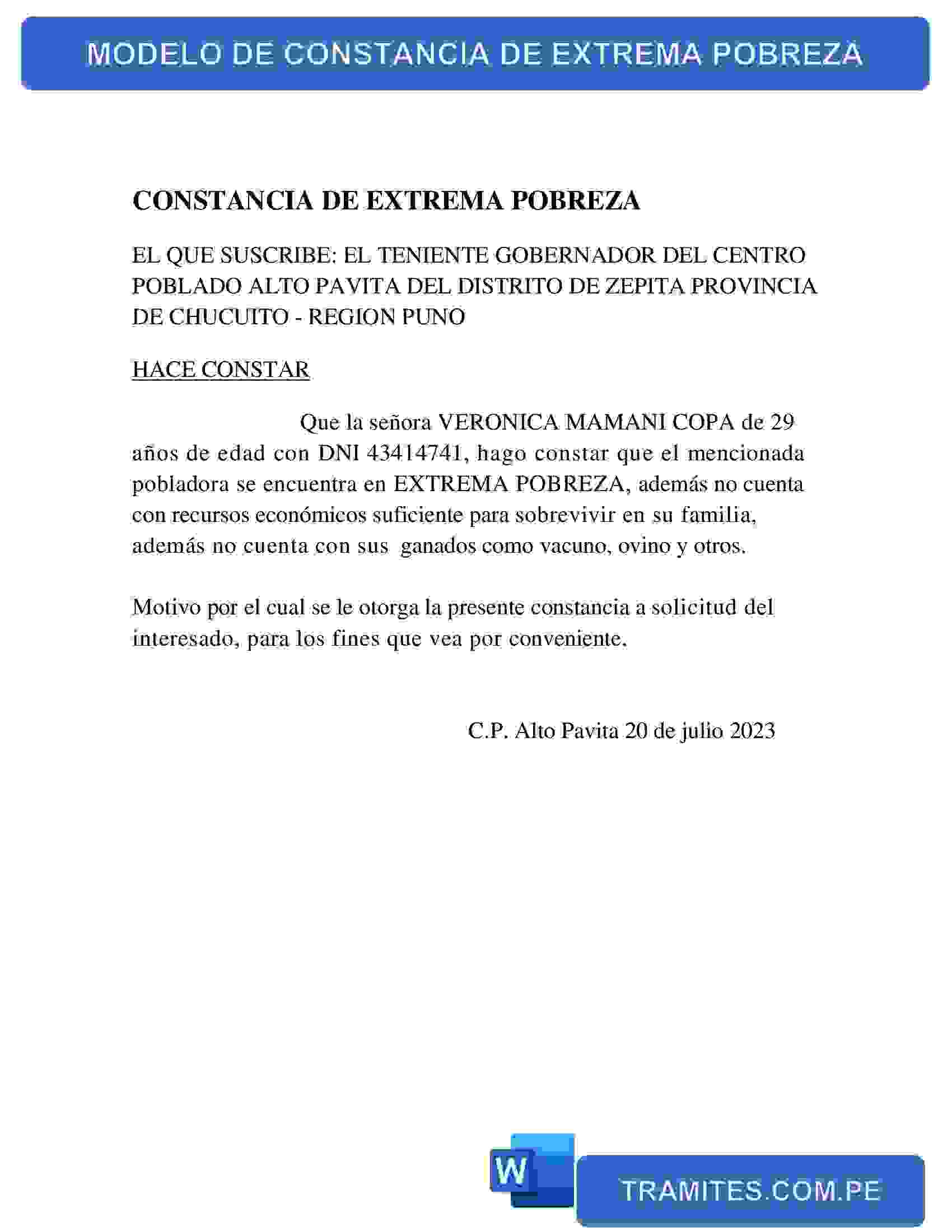 Modelo de Constancia de Extrema Pobreza - 【WORD】