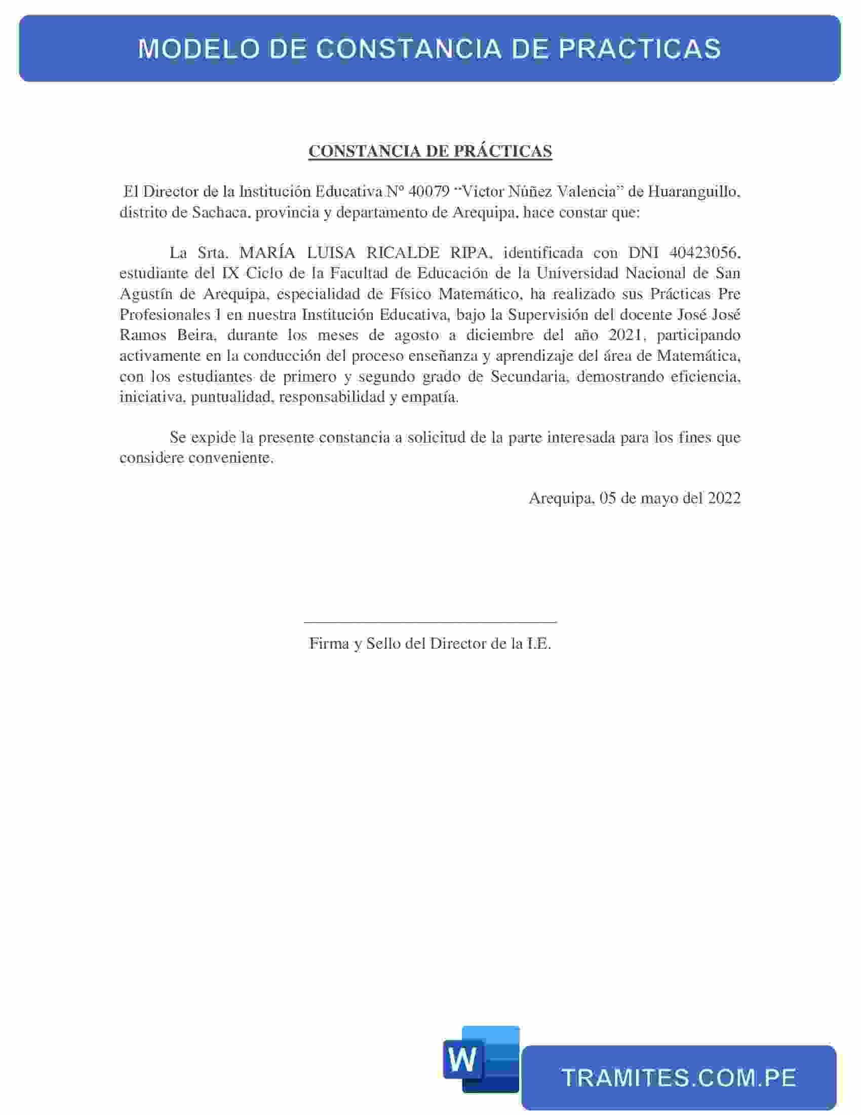 Modelo Constancia de horas de prácticas-【WORD】