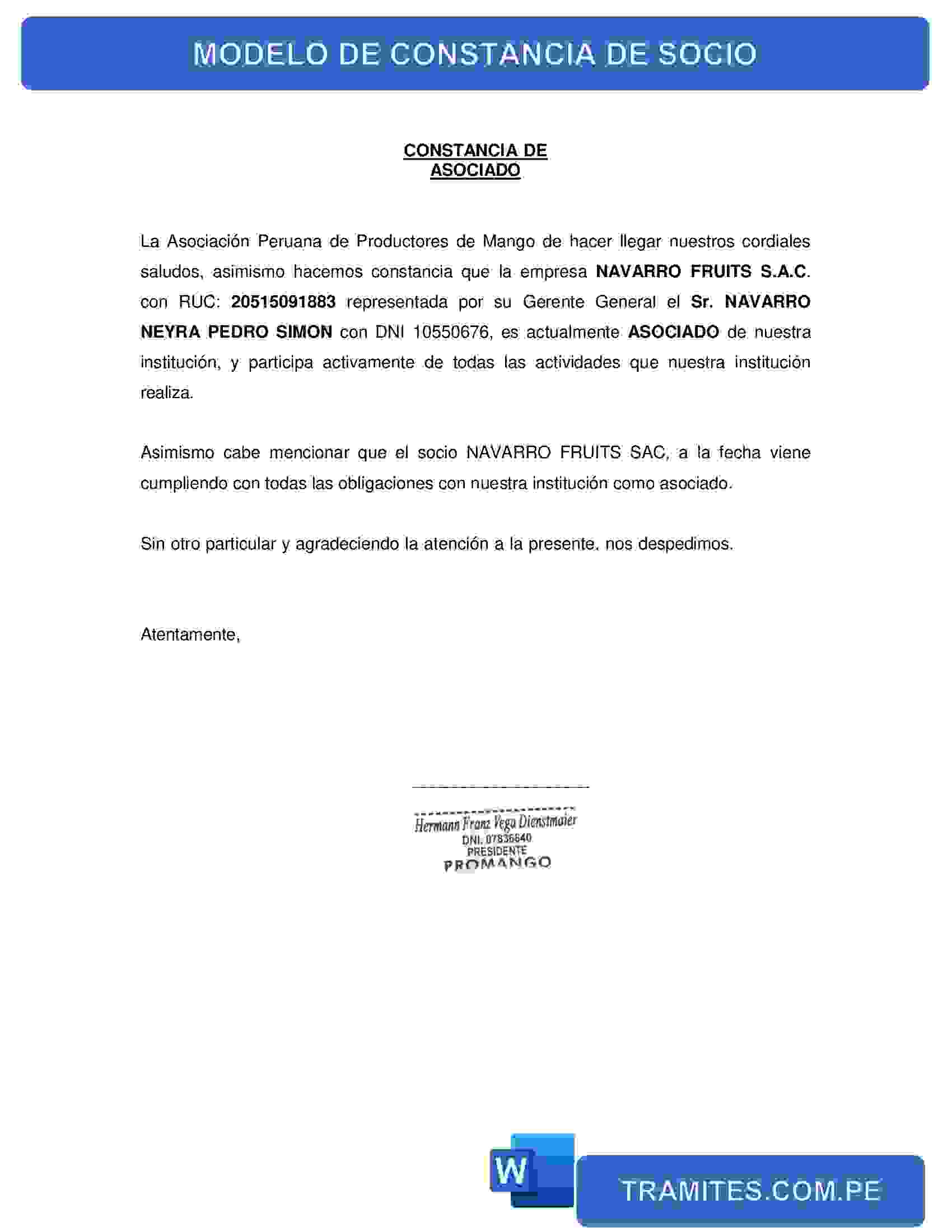 Modelo de constancia de socio- 【WORD】