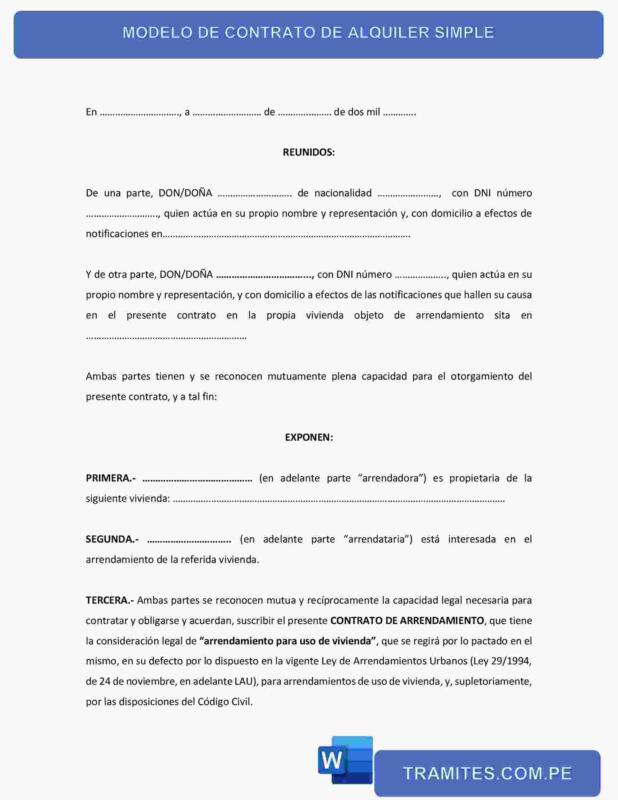 Modelo de Contrato de Alquiler Simple- 【WORD】 - 【2026