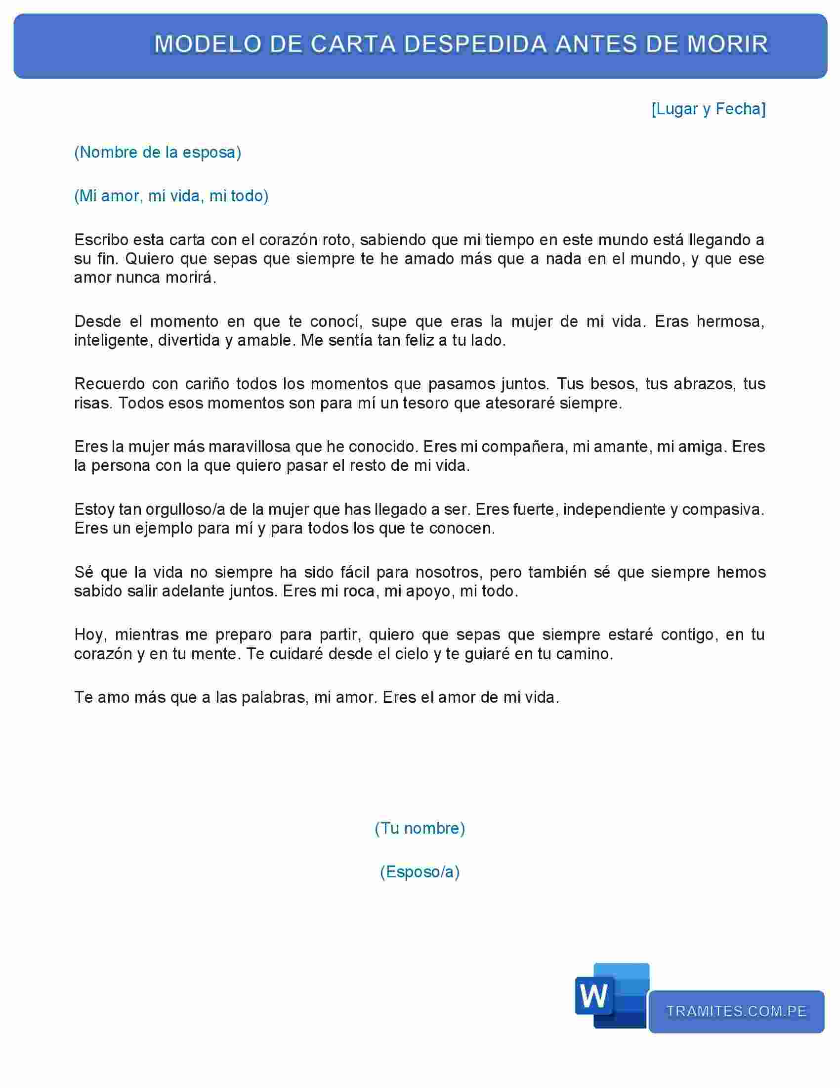 Cartas de Despedida Antes de Morir- Modelo en WORD