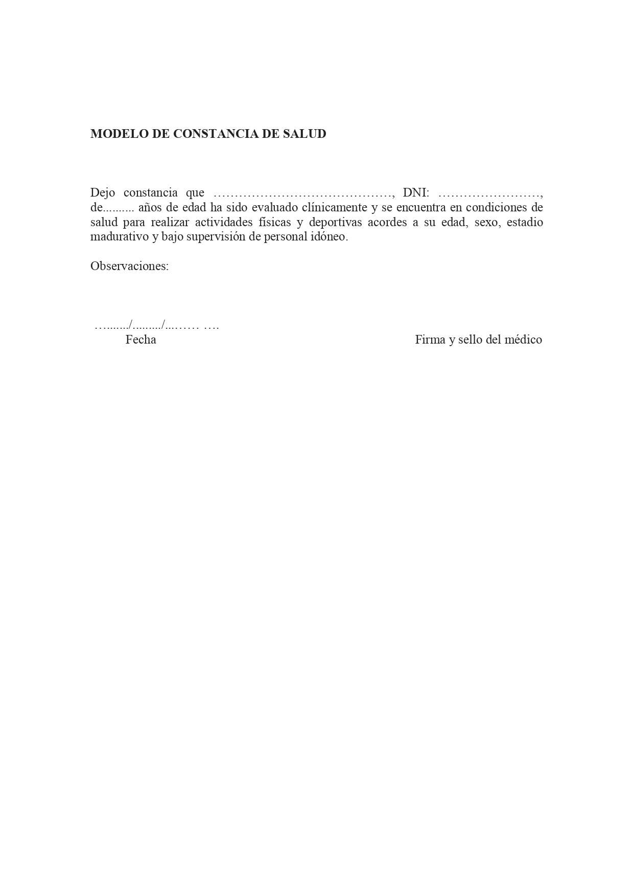 Modelo de Constancia Médica - Descargar- WORD y PDF
