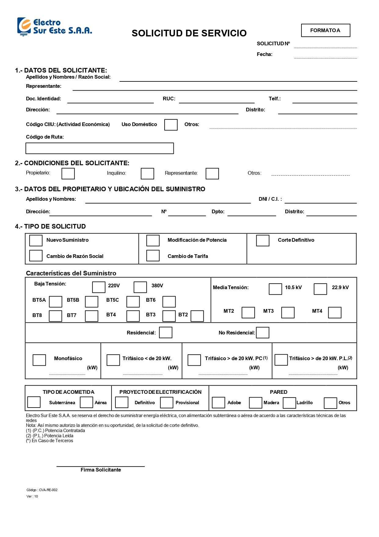 Modelo de Solicitud para Solicitar Medidor de Luz- 【WORD