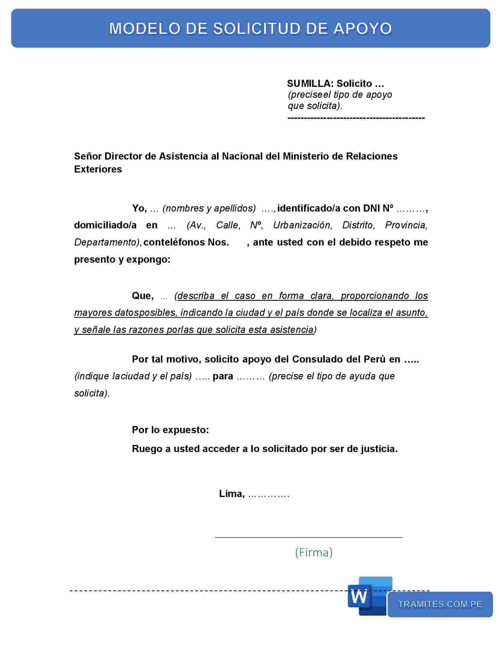 Modelo de solicitud de apoyo - 【WORD